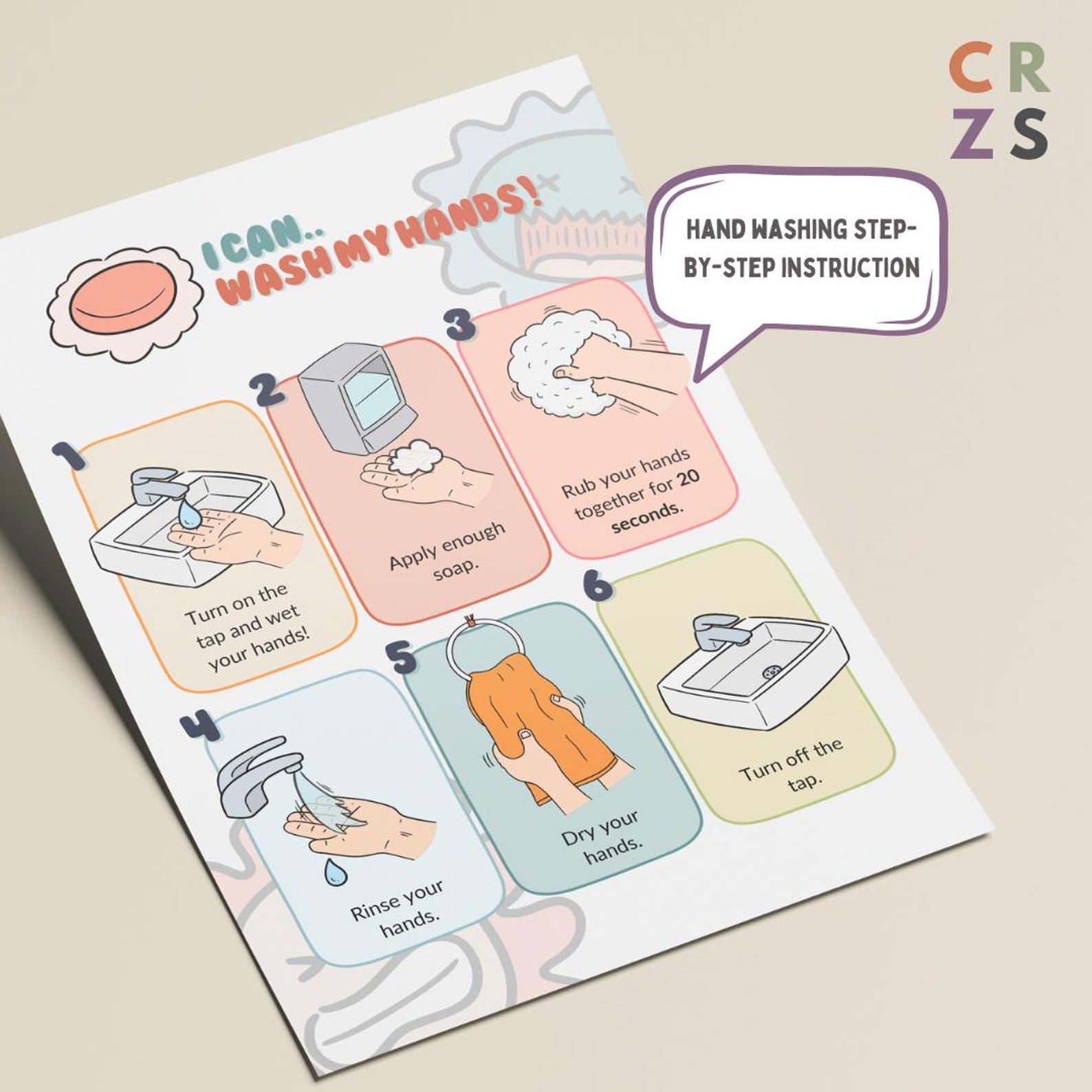 How to Wash Your Hands Poster for Daycare, Childcare, Preschool, Kids ...