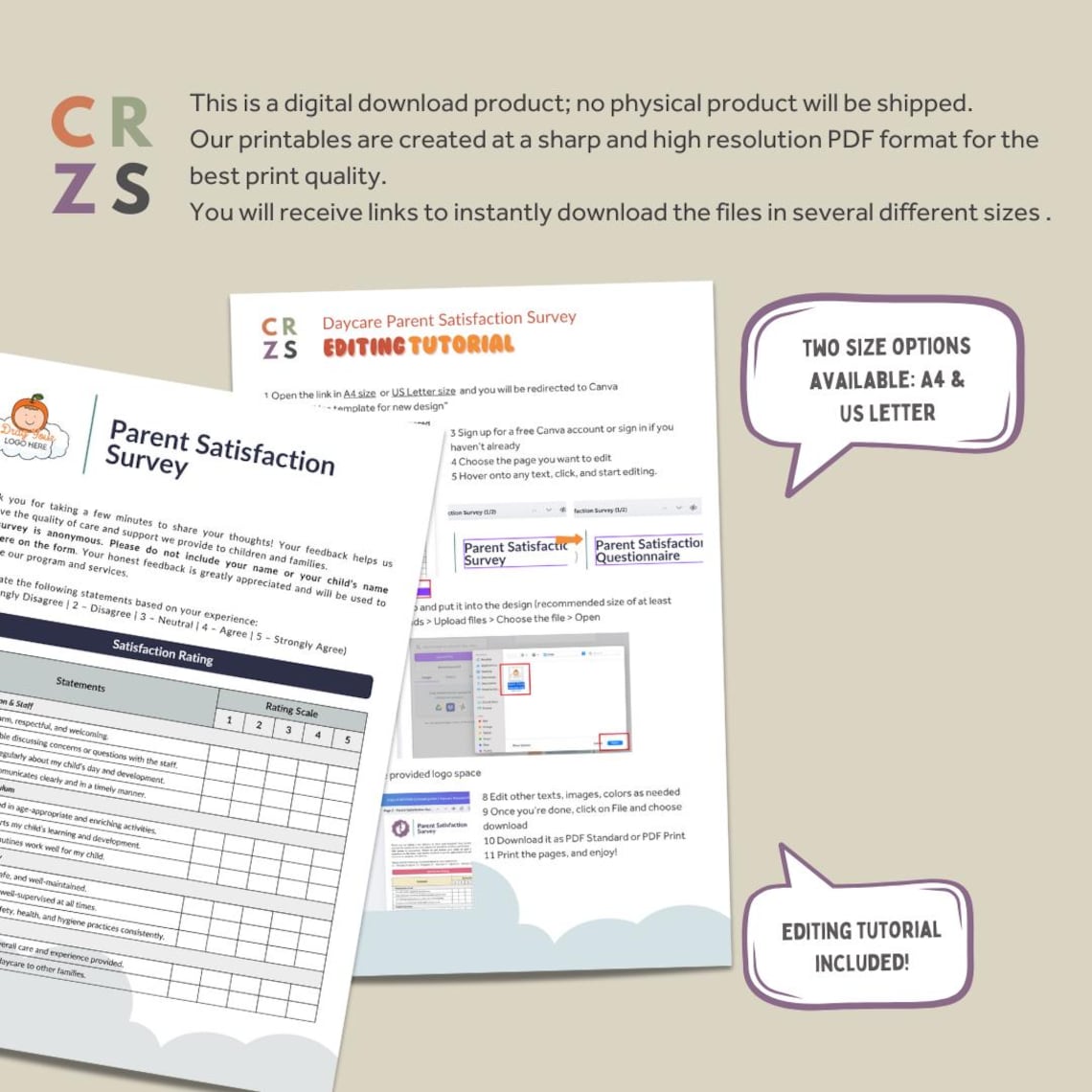 Editable Daycare Parent Survey, Parent Satisfaction Survey for ...