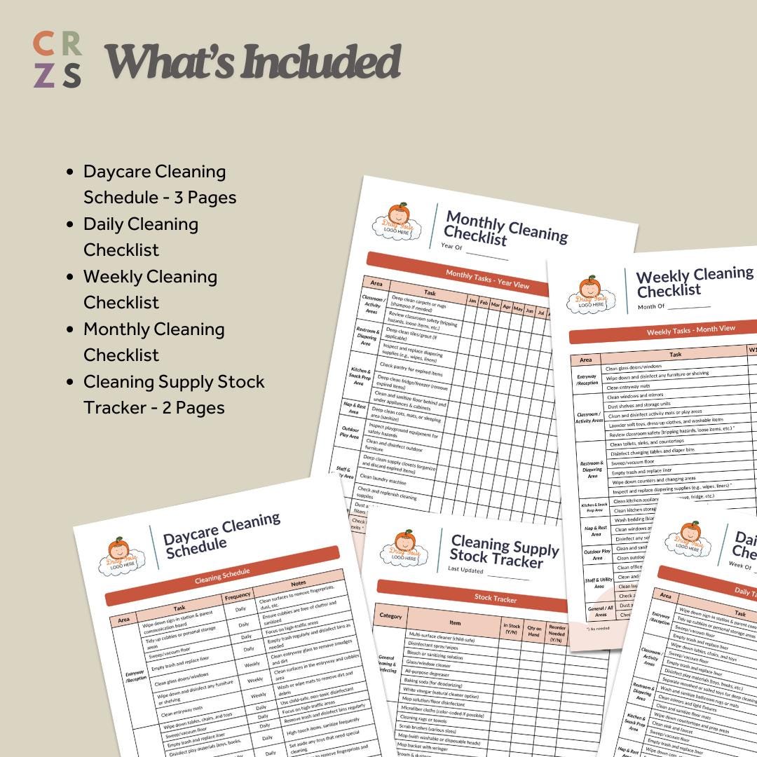 Daycare Cleaning Schedule, Editable Cleaning Checklist for Childcare ...