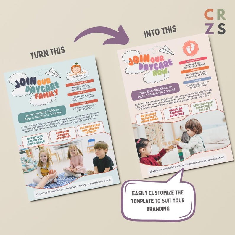 Daycare Flyer, Editable Childcare Flyers, Kindergarten Enrollment ...