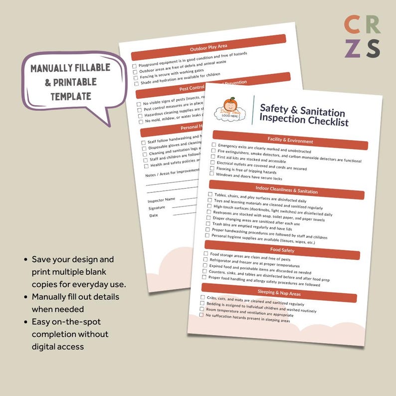 Daycare Safety & Sanitation Inspection Checklist, Compliance Checklist ...