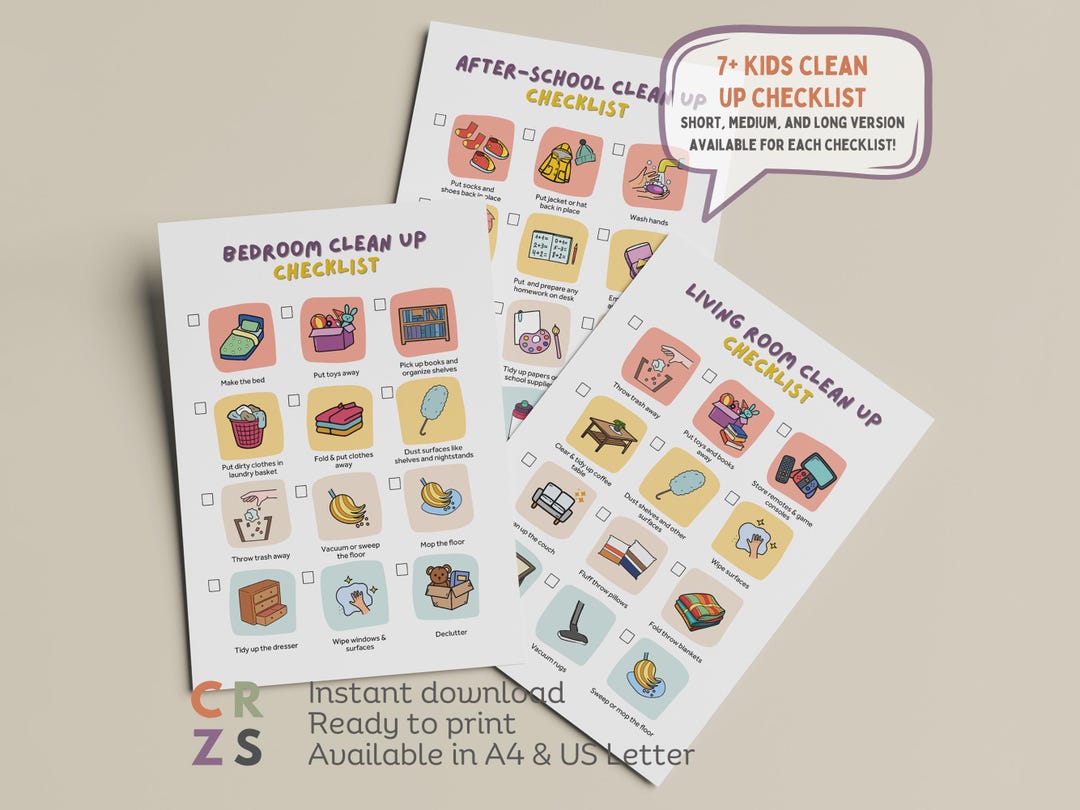 Kids Cleaning Checklist, Kids Tidying Checklist With Pictures, Kids ...