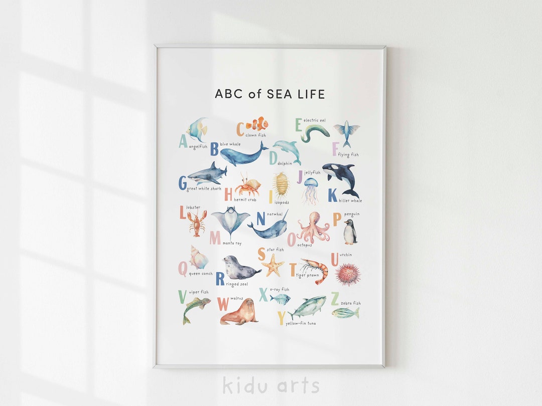 Ocean Animals Alphabet Poster, Kids Wall Art, Sea Life ABC Print ...