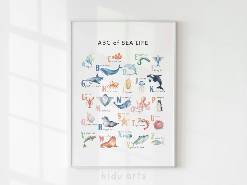 Ocean Animals Alphabet Poster, Kids Wall Art, Sea Life ABC Print ...