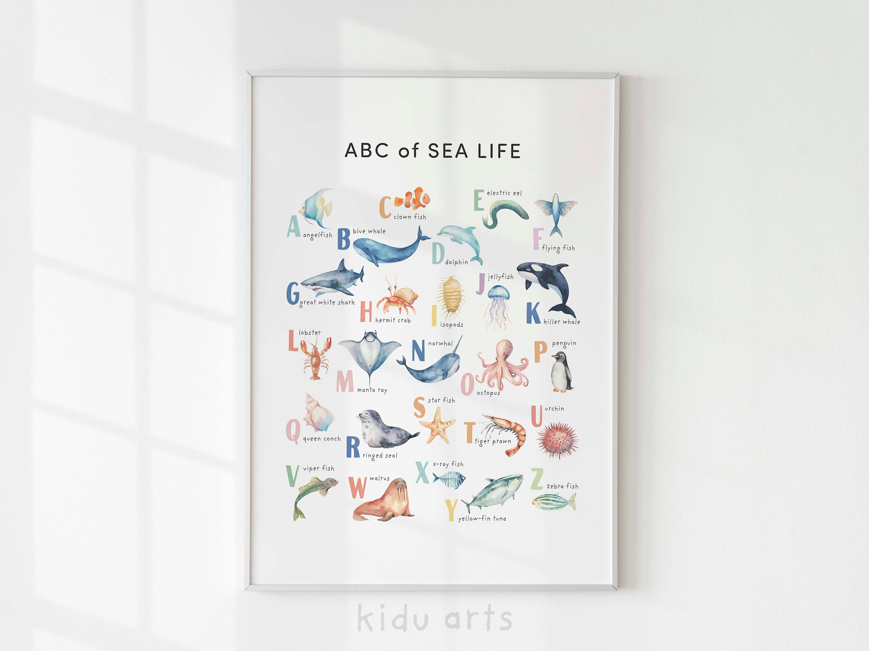 Ocean Animals Alphabet Poster, Kids Wall Art, Sea Life ABC Print ...
