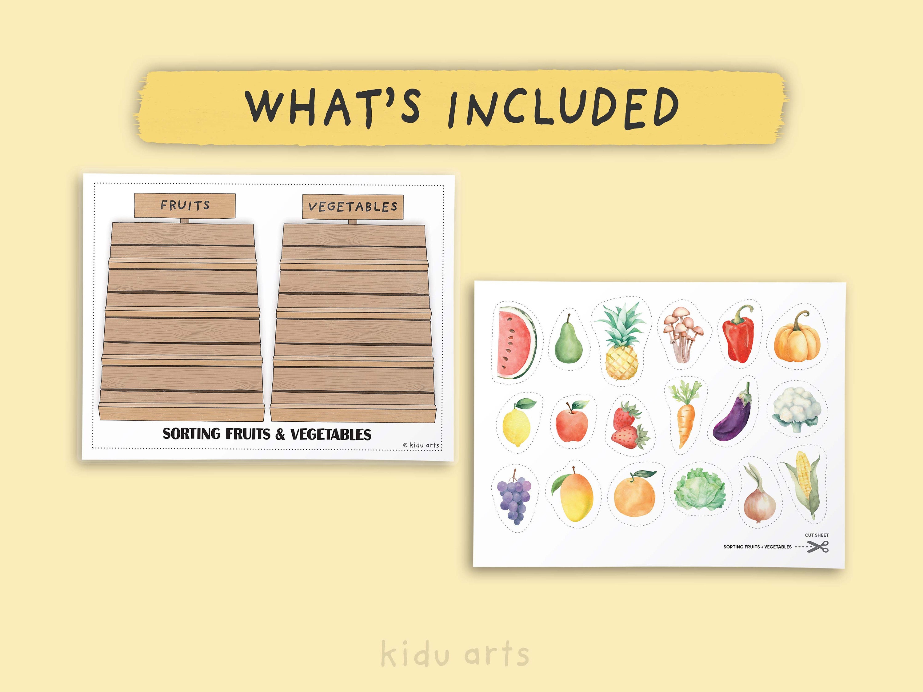 Fruit and Vegetable Sorting Activity, Preschool Worksheet, Toddler ...