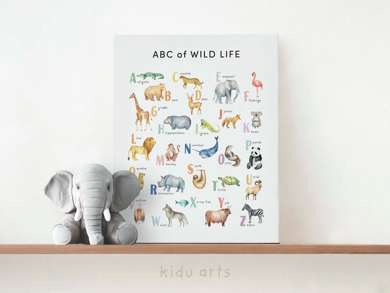 Animal Alphabet Poster, Wild Life ABC Print, Kids Nursery Wall Art ...