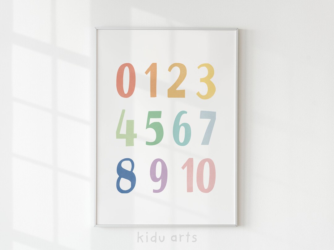 Numbers Poster, Kids Wall Art, 1-10 Chart Print, Rainbow Homeschool ...