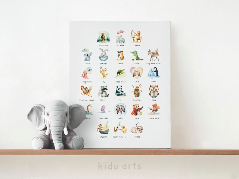 ABC of Life Print, Alphabet Art Poster, Kids Wall Art Gift, Watercolor ...