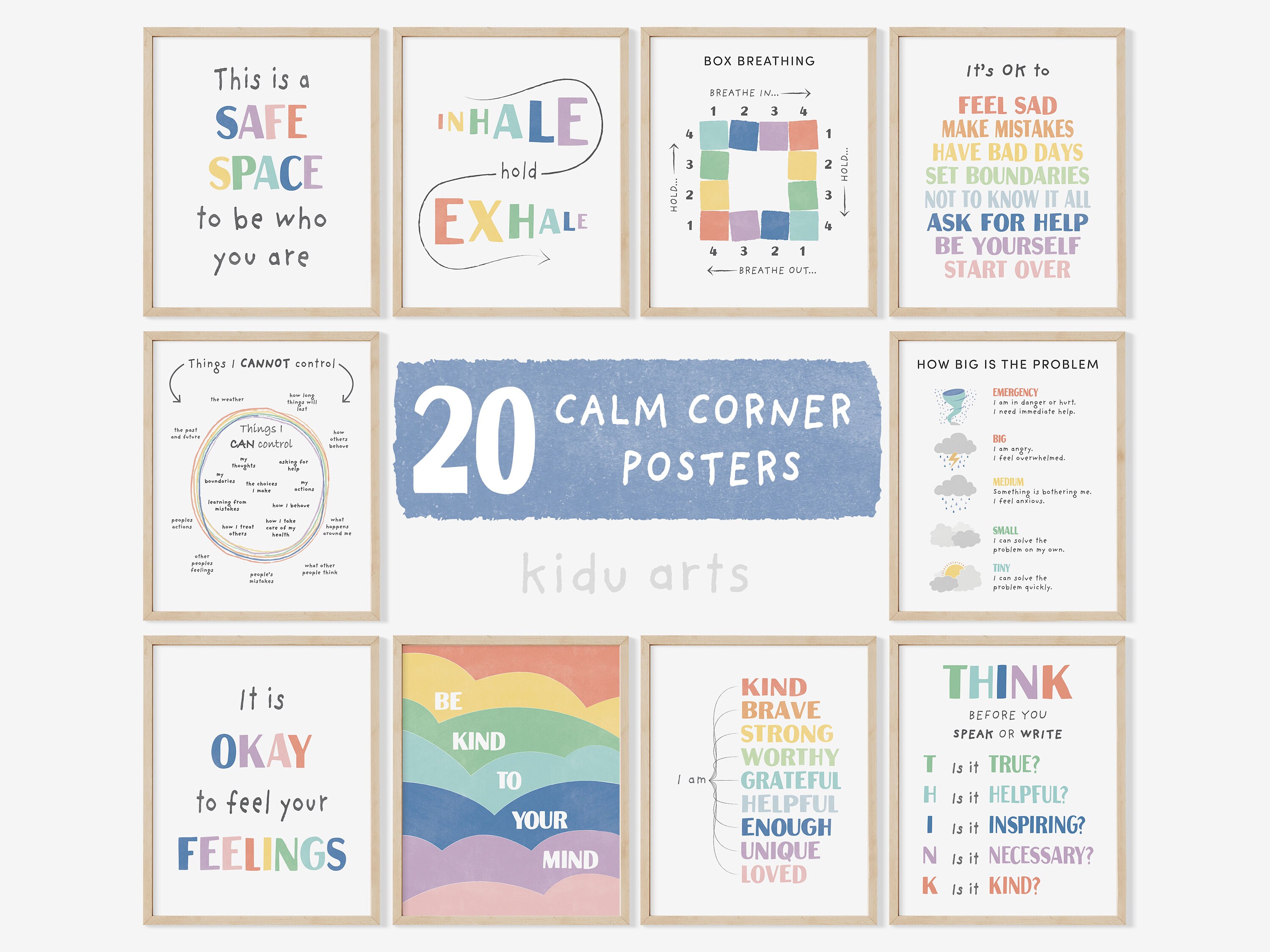 20 Calming Corner Poster Set, Calm Down Strategies, Kids Feelings Wall ...