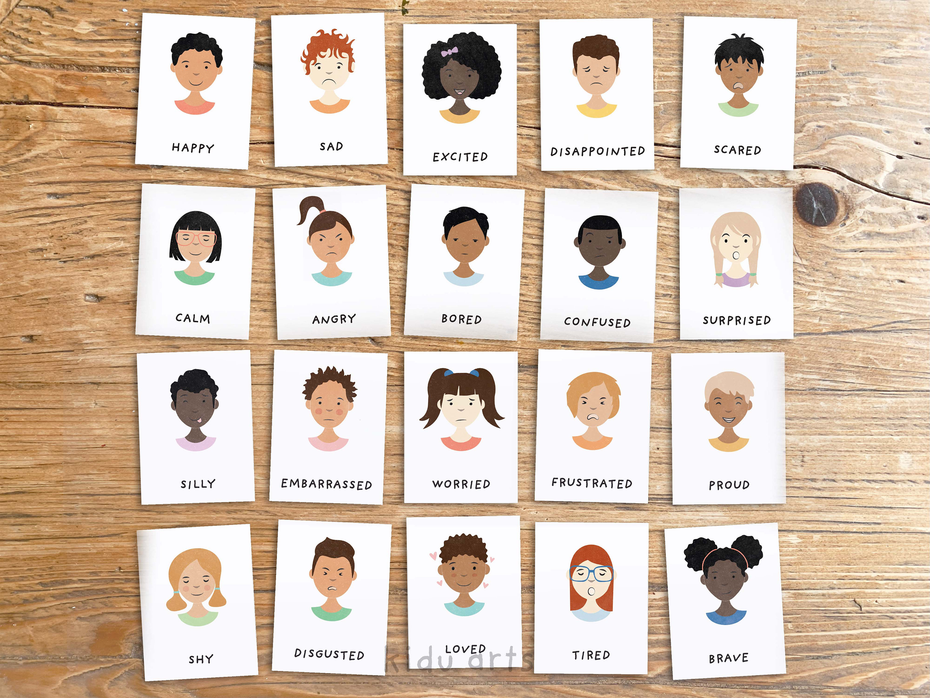 20 Feelings Flashcards, Emotions Flash Cards, Educational Printable ...