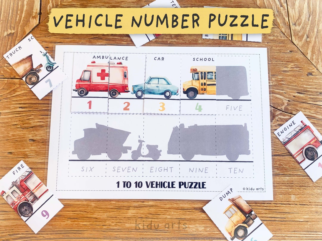 Vehicle Number Puzzle, Learning to Count 1 to 10, Kids Number Sequence ...