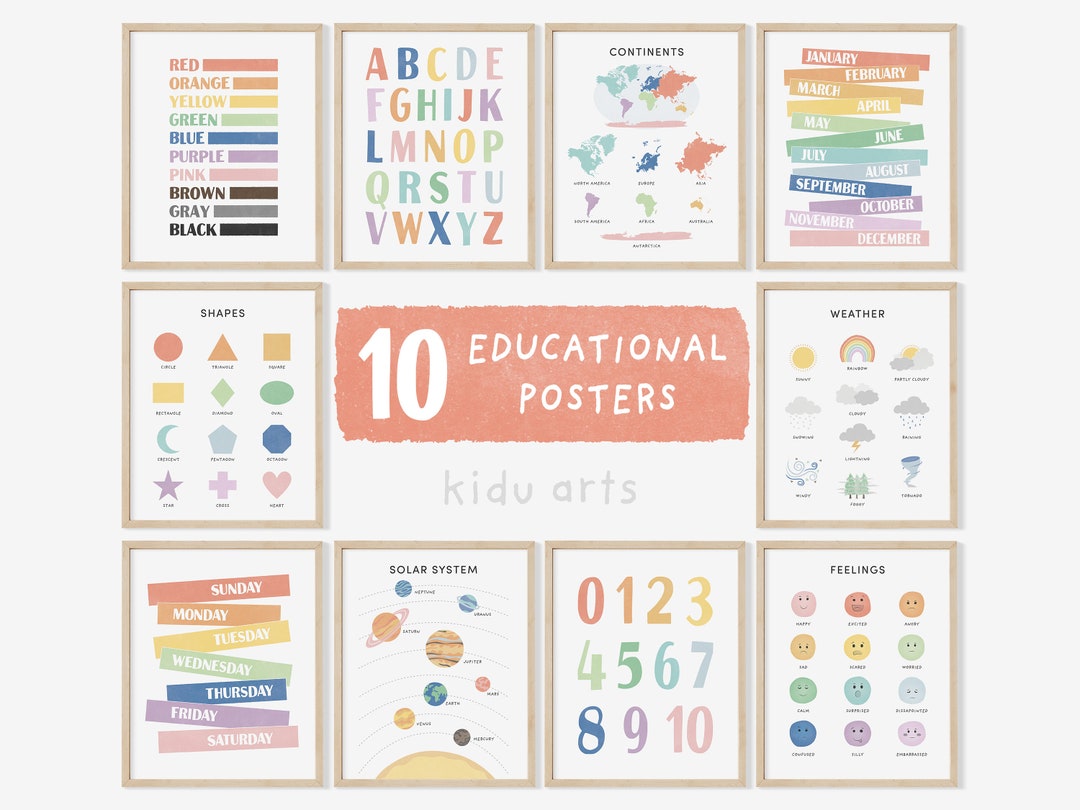 10 Educational Poster Set, Kid Printable Wall Art, Homeschool Print ...