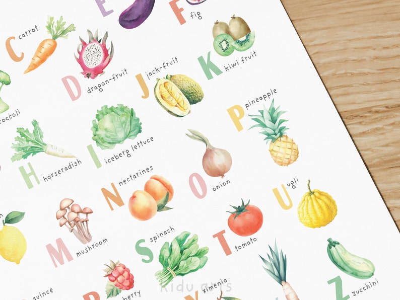 Alphabet Poster, Fruits Vegetables ABC Print, Kids Wall Art, Classroom ...