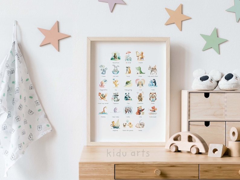 ABC of Life Print, Alphabet Art Poster, Kids Wall Art Gift, Watercolor ...