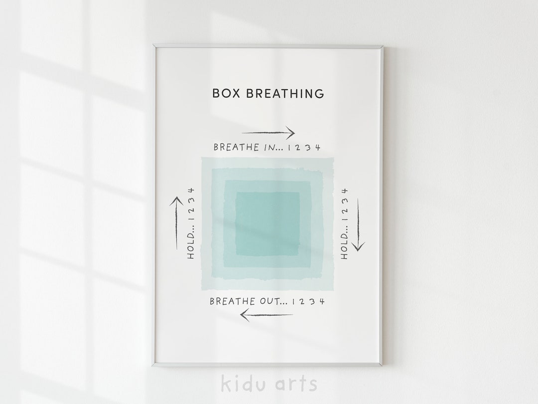 Box Breathing Poster, Counseling Office Wall Art, Therapy Decor, Mental ...