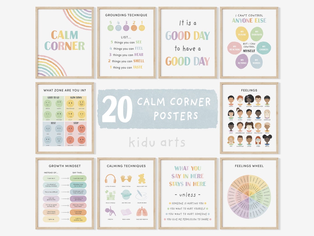20 Calm Corner Poster Set, Calming Down Strategies, Kids Wall Art ...