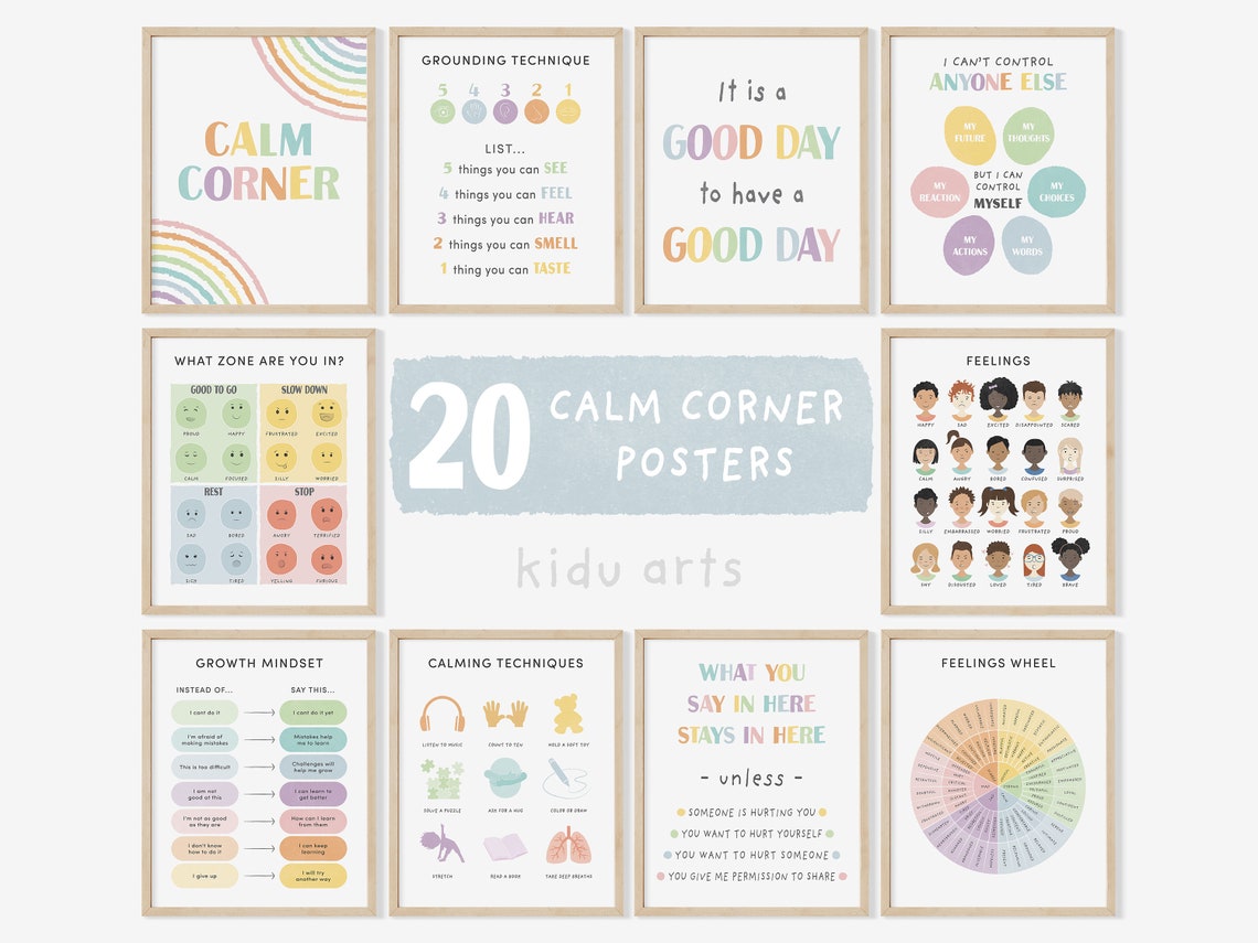 20 Calm Corner Poster Set, Calming Down Strategies, Kids Wall Art ...