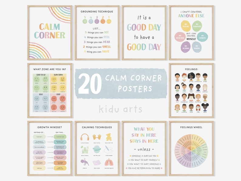 20 Calm Corner Poster Set, Calming Down Strategies, Kids Wall Art ...