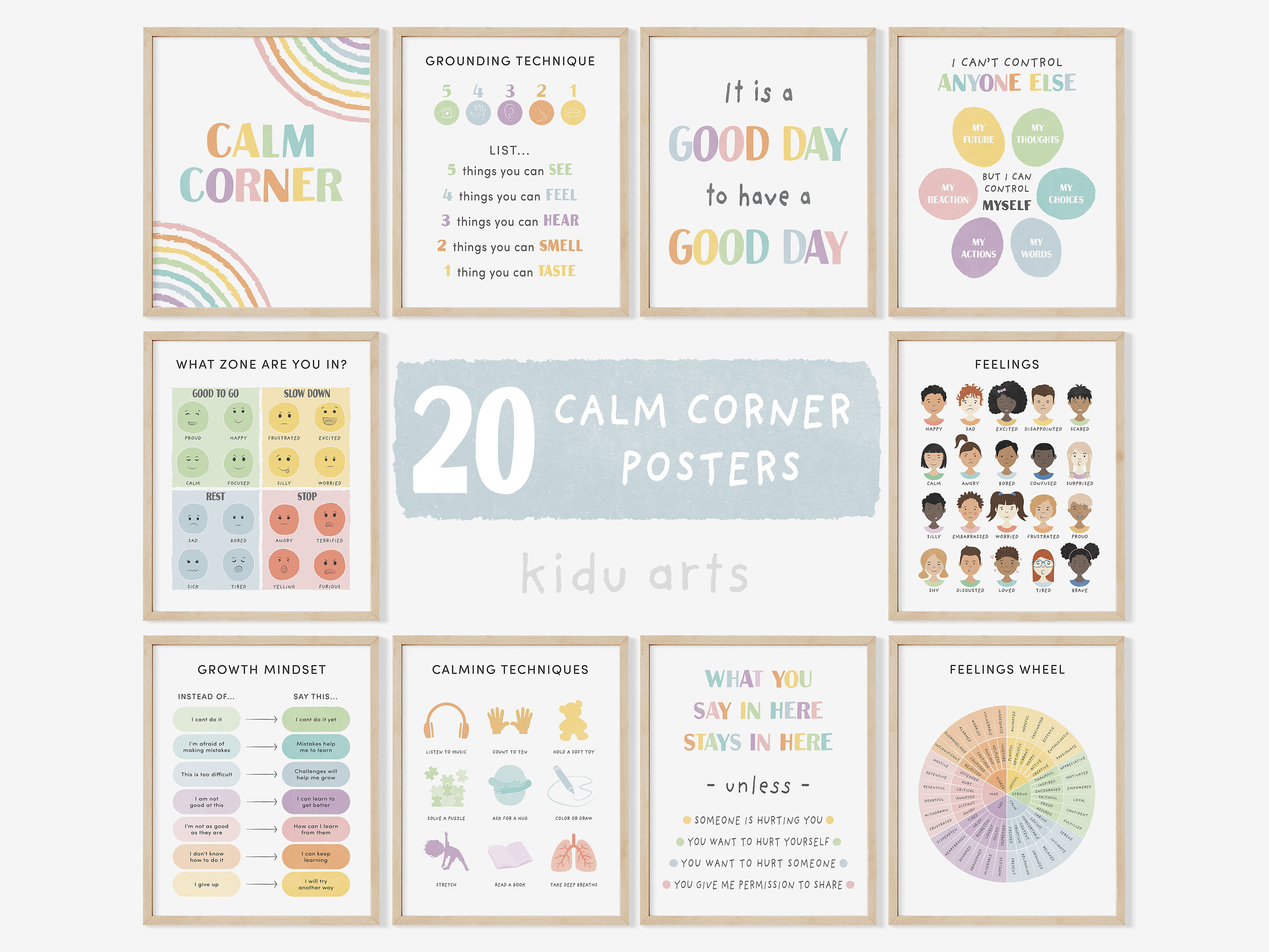 20 Calm Corner Poster Set, Calming Down Strategies, Kids Wall Art ...