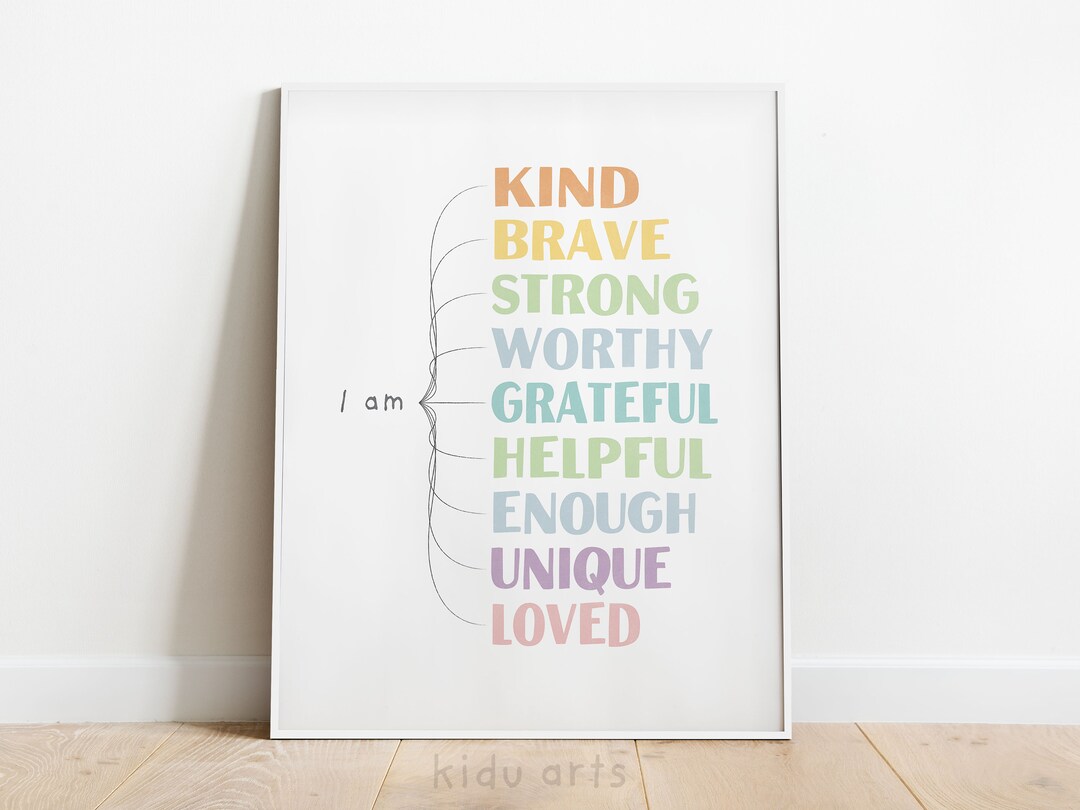 Affirmations for Kids Poster, Wall Art Print, I Am Kind Brave Unique ...