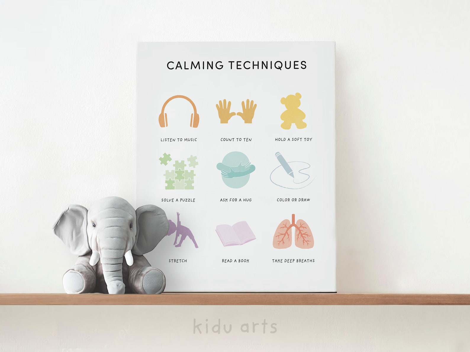 Feelings Wheel Print, Calming Techniques Poster, Kids Wall Art Set ...
