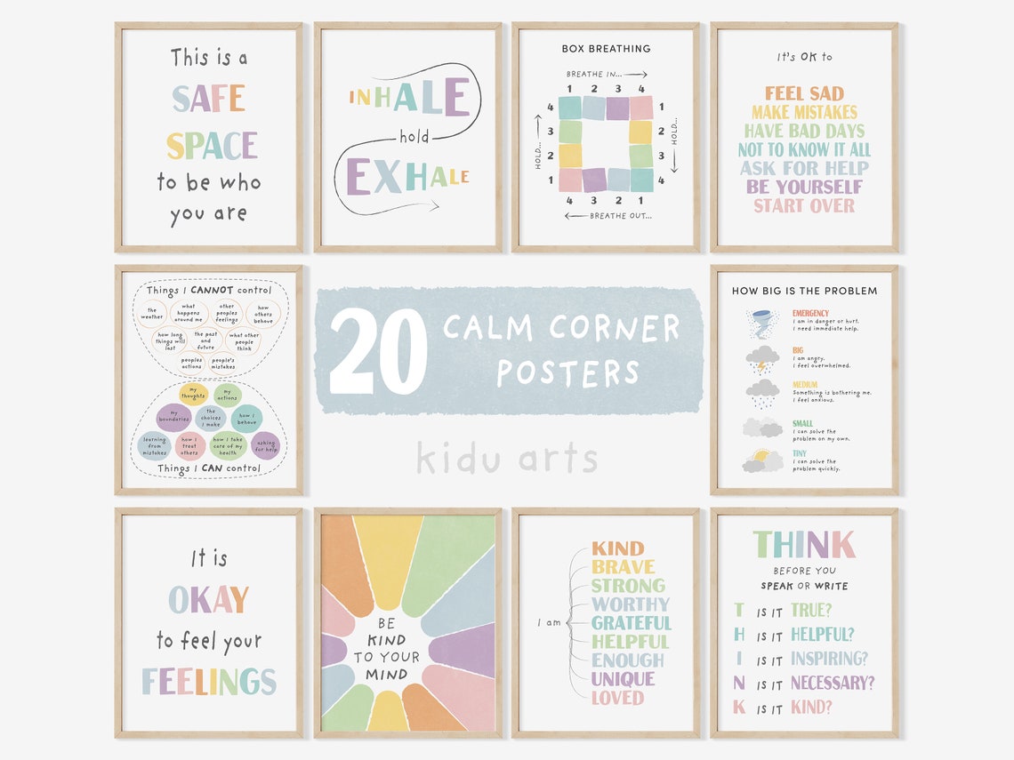 20 Calm Corner Poster Set, Calming Down Strategies, Kids Wall Art ...