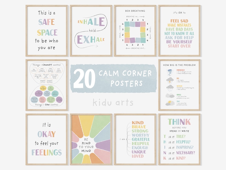 20 Calm Corner Poster Set, Calming Down Strategies, Kids Wall Art ...
