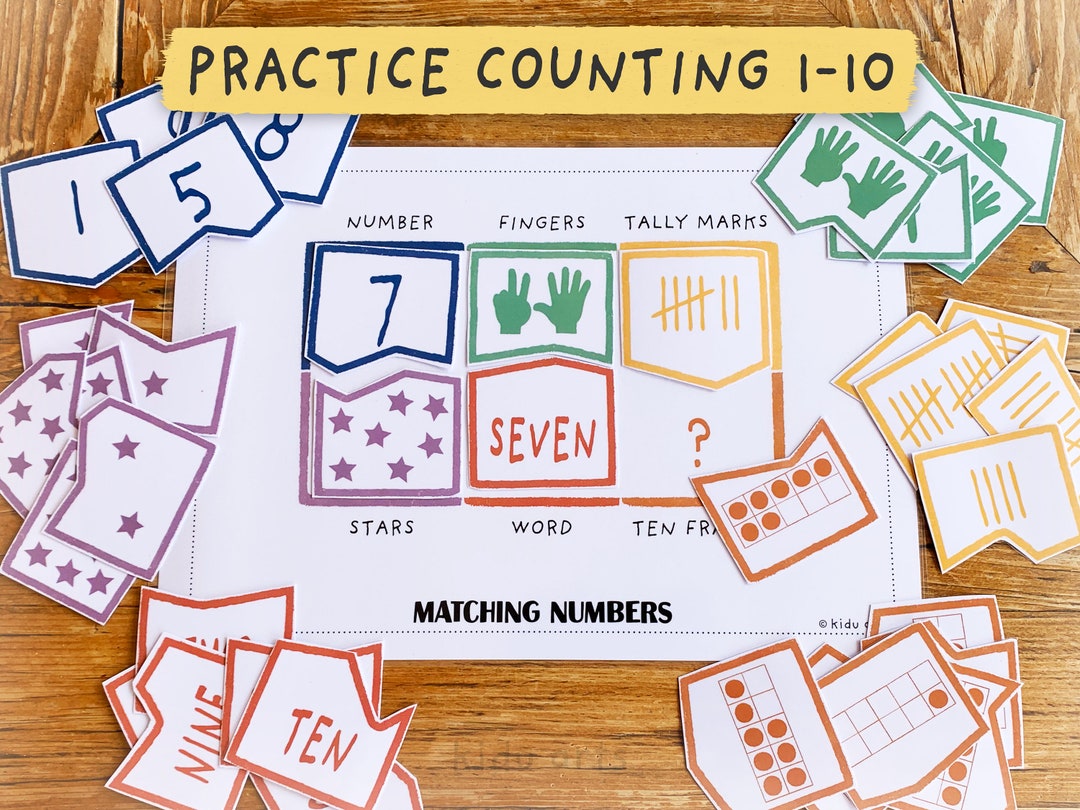 Numbers Matching 1-10, Practice Counting, Activity Worksheet, Preschool ...