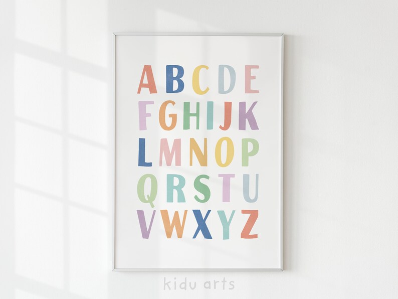 Alphabet + Numbers Poster Set, Rainbow ABC Print, Colorful Number Chart ...