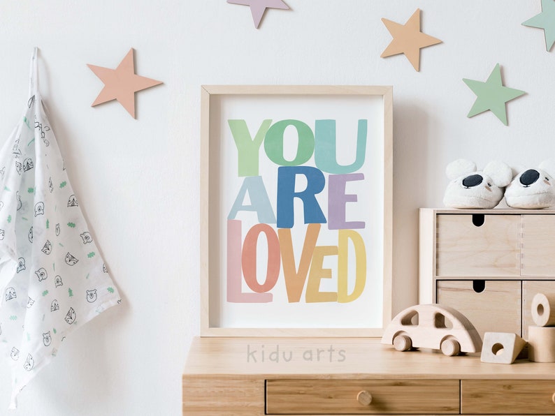 You Are Loved Poster, Rainbow Nursery Art Print, Toddler Room Decor ...