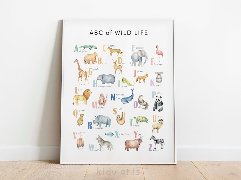 Animal Alphabet Posters, Wild Life + Sea Life ABC Prints, Kids Wall Art ...