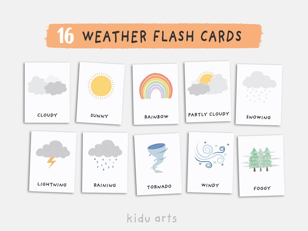 16 Weather Flashcards, Pre-school Cards, Rainbow Educational Printable ...