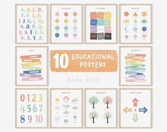 Set of 6 Educational Posters Alphabet Numbers Colors - Etsy
