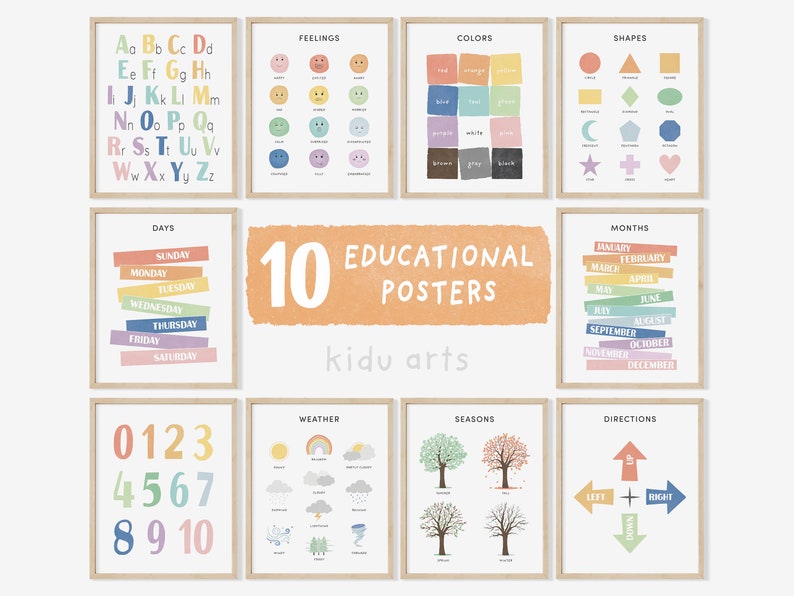 10 Educational Posters, Homeschool Prints, Kids Printable Wall Art ...