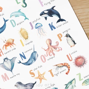 Ocean Animals Alphabet Poster, Kids Wall Art, Sea Life ABC Print ...