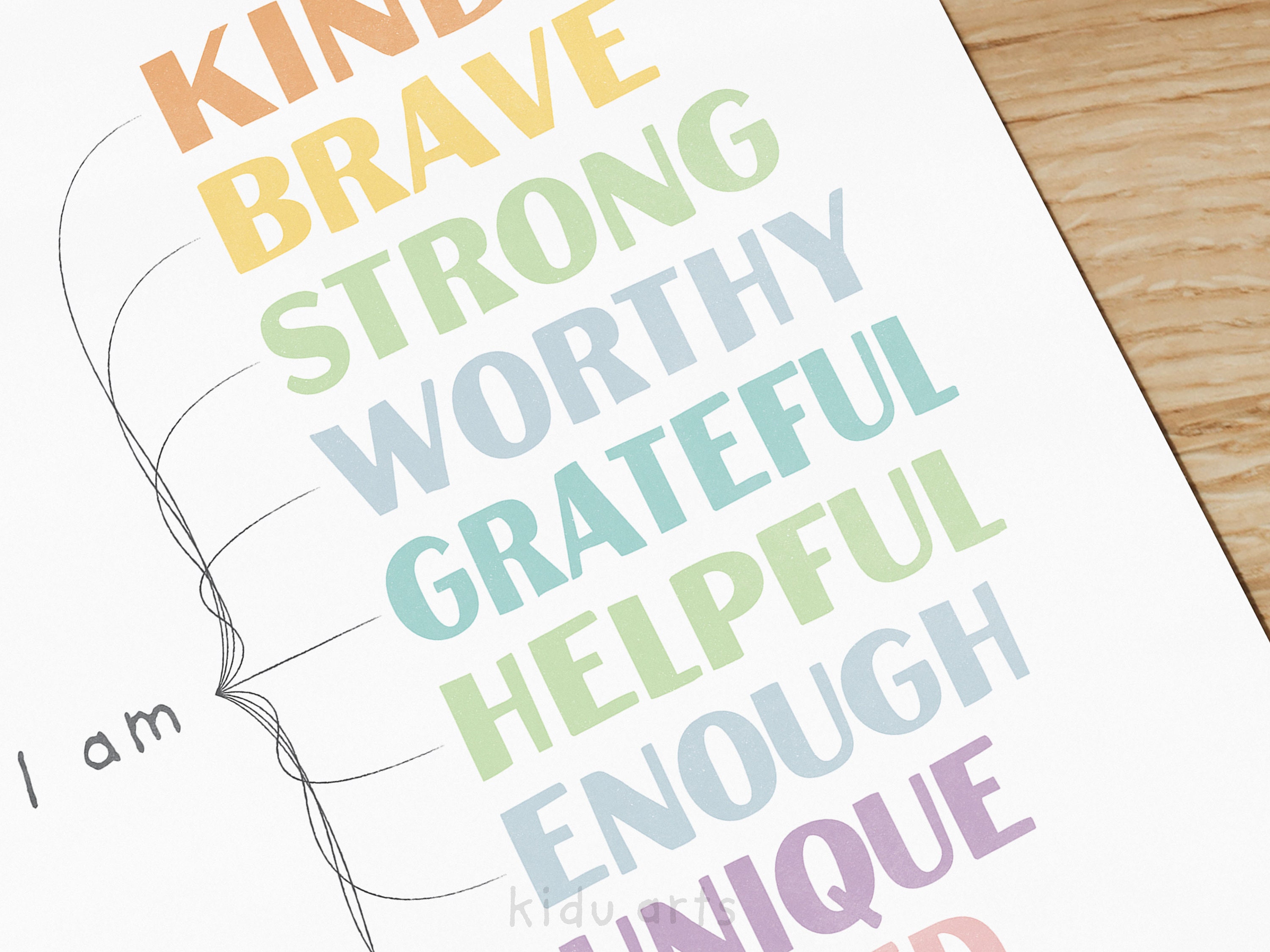 Affirmations for Kids Poster, Wall Art Print, I Am Kind Brave Unique ...
