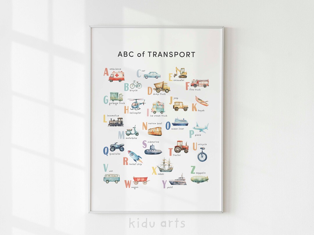 Transport Alphabet Poster, Kids Wall Art, Vehicle ABC Print, Childrens ...