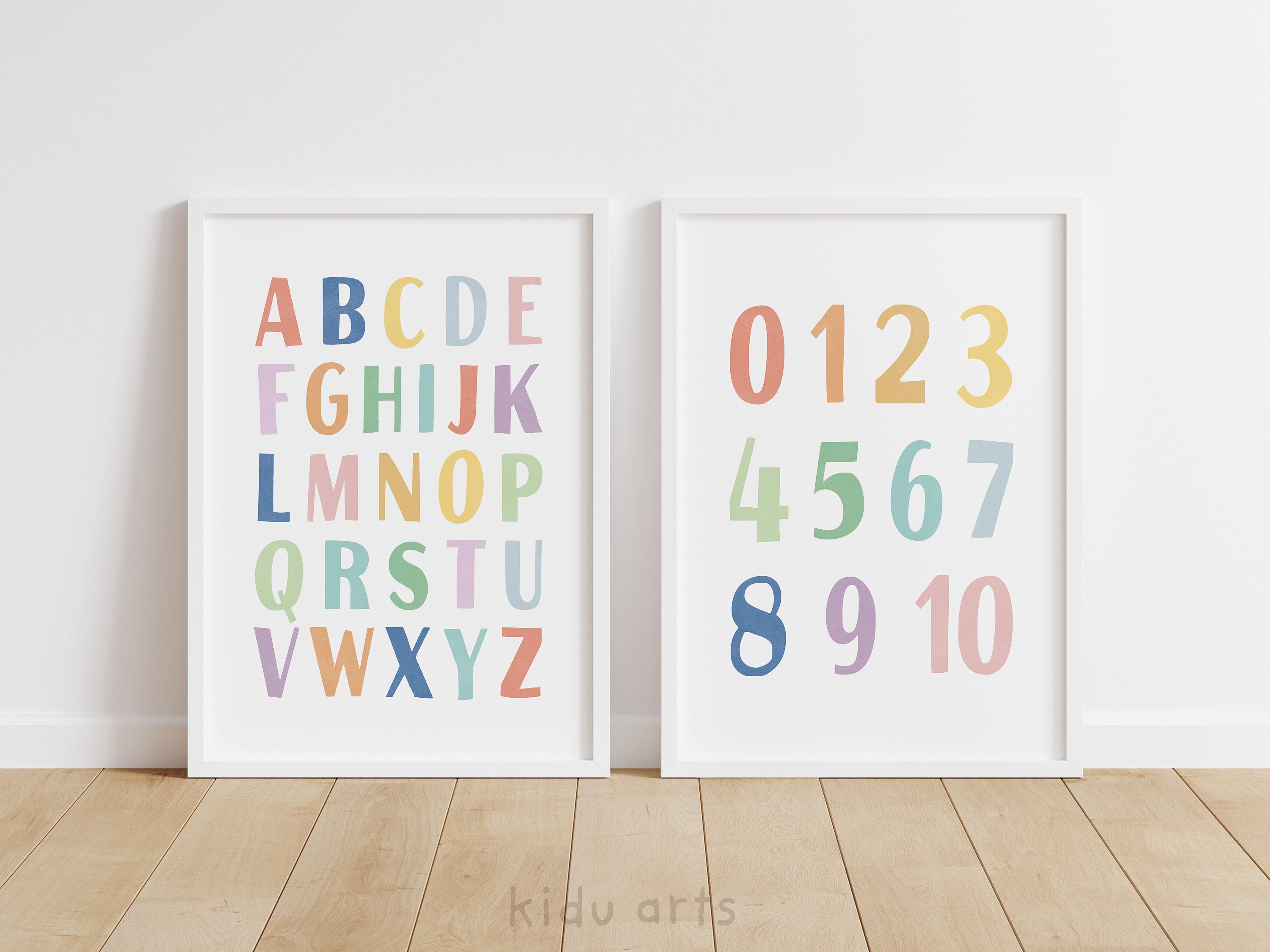 Alphabet + Numbers Poster Set, Rainbow ABC Print, Colorful Number Chart ...