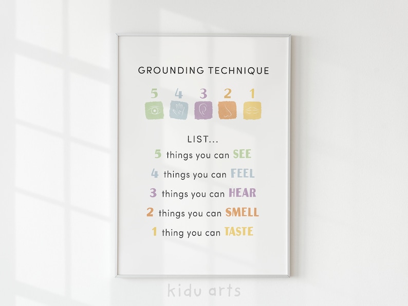 Grounding Technique Poster, Mental Health Wall Art, Therapy Office ...