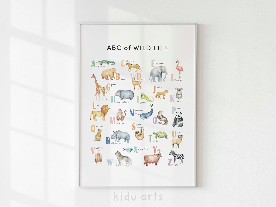Animal Alphabet Poster, Wild Life ABC Print, Kids Nursery Wall Art ...