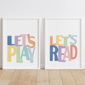 Let’s Play Let’s Read Posters, Kids Wall Art Print, Rainbow Classroom ...