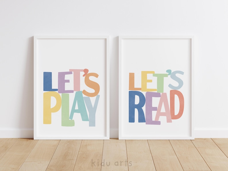 Let’s Play Let’s Read Posters, Kids Wall Art Print, Rainbow Classroom ...