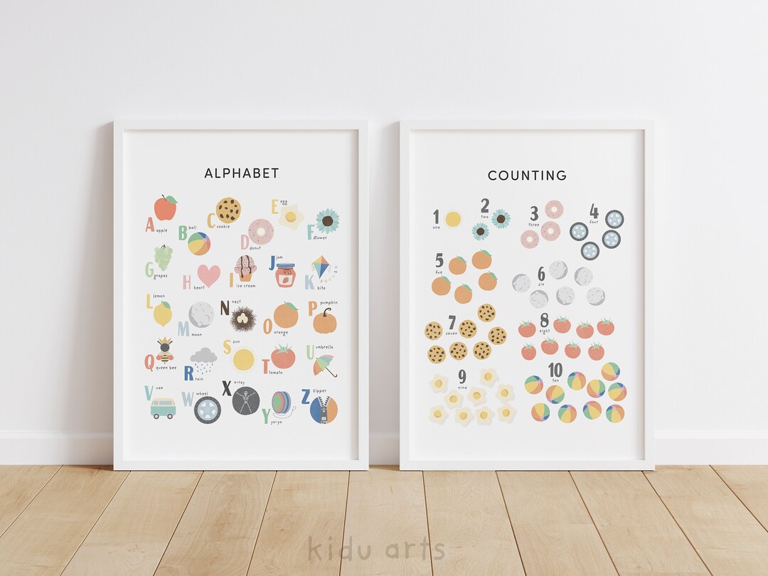 Alphabet + Counting Posters, ABC, Count 1 to 10, Kids Wall Art ...