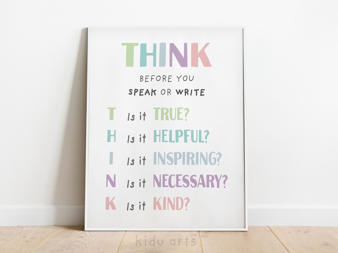 Think Before You Speak Poster, Classroom Wall Art Printable, Therapy Office Decor, Kid ...