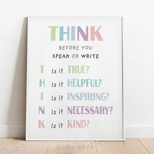 Think Before You Speak Poster, Classroom Wall Art Printable, Therapy ...