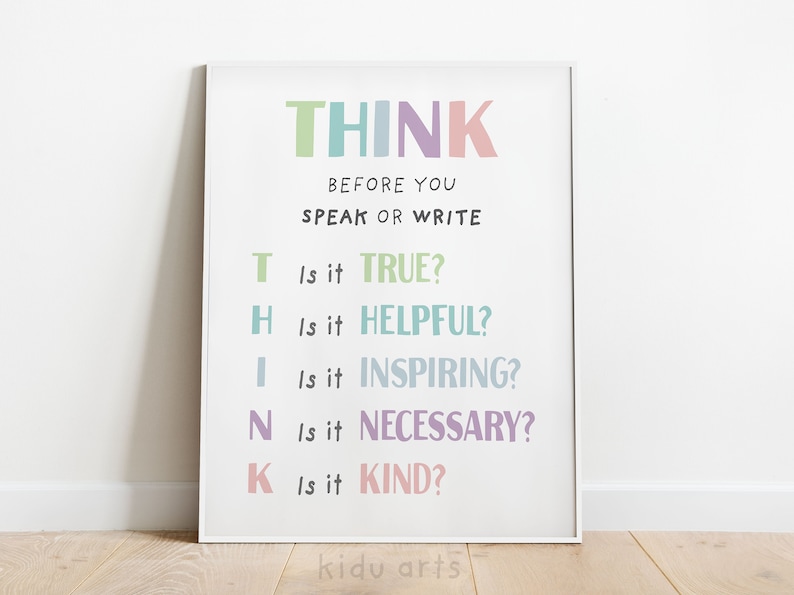 Think Before You Speak Poster, Classroom Wall Art Printable, Therapy ...