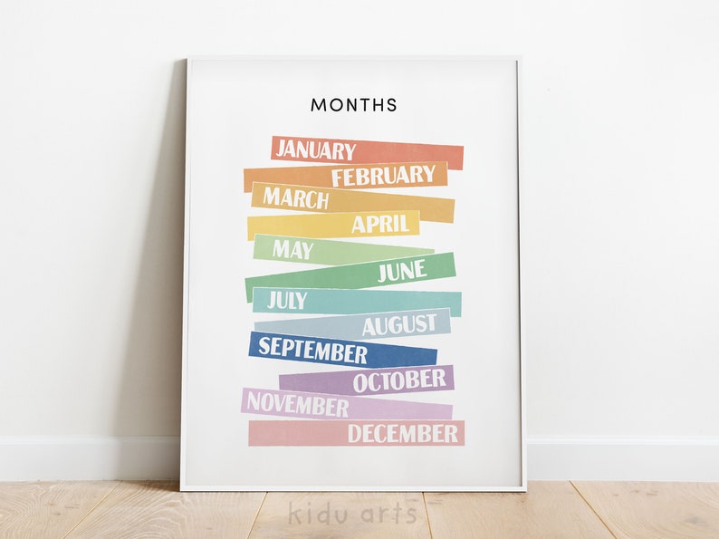 Months of the Year, Poster, Kids Wall Art Print, Educational Printable ...