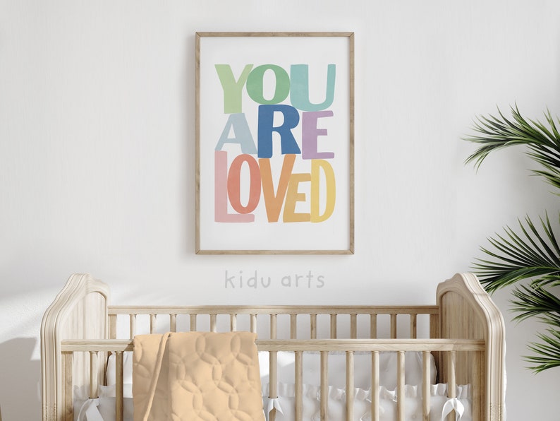 You Are Loved Poster, Rainbow Nursery Art Print, Toddler Room Decor ...