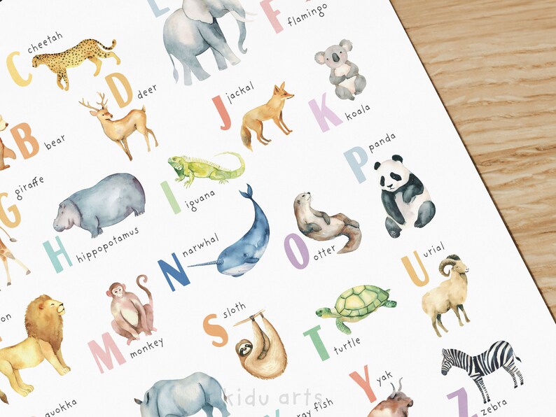 Animal Alphabet Posters, Wild Life + Sea Life ABC Prints, Kids Wall Art ...